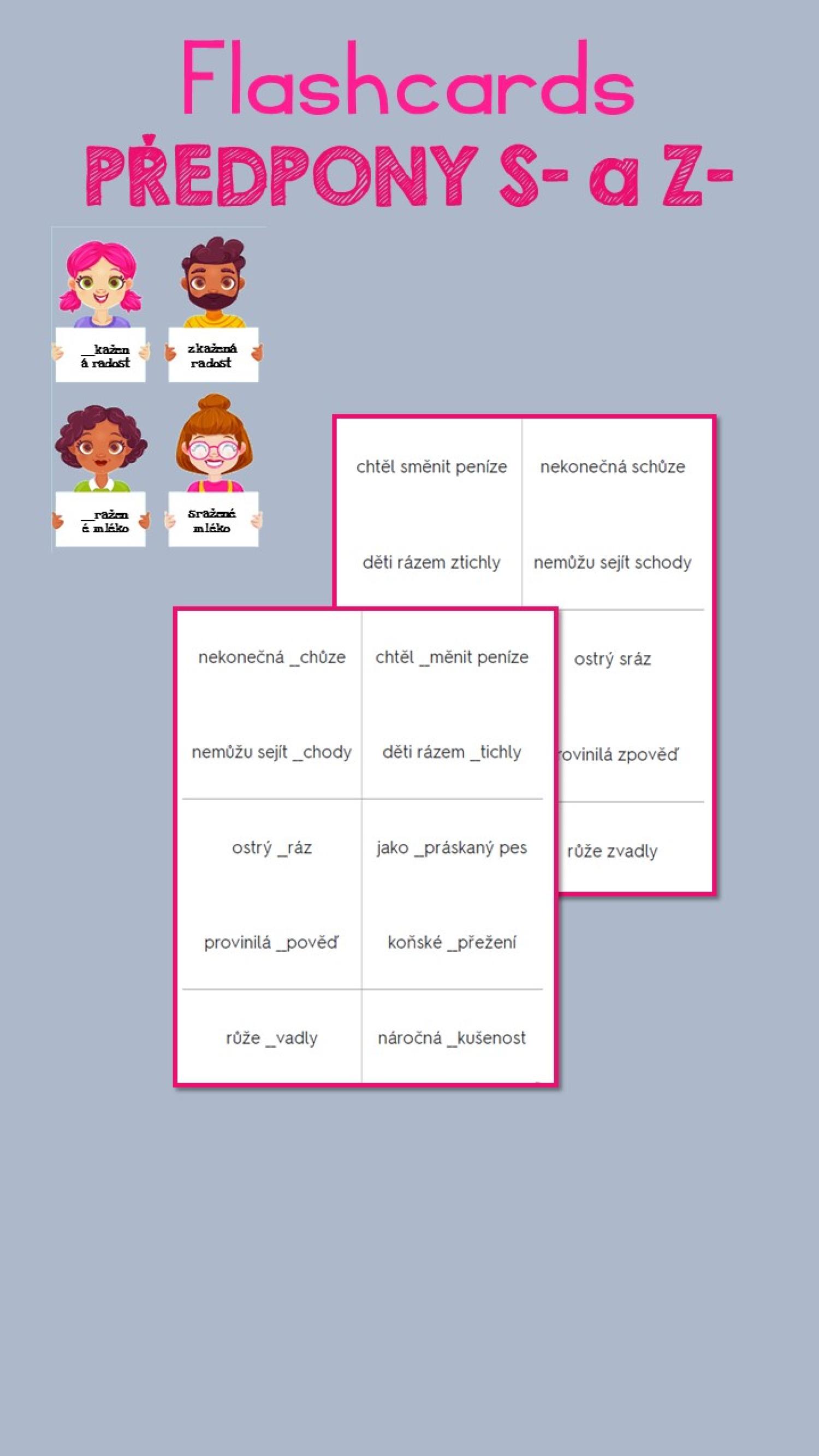Flashcards předpony s- a z- | Učitelnice