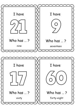 I have ... Who has ...? numbers 0 - 100 | Učitelnice